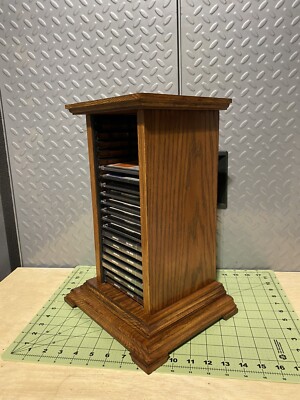 Vintage Handcrafted Solid Oak Wood CD Carousel Storage Rack Tower | eBay