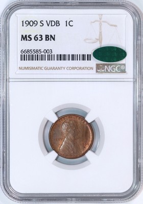 1909-S VDB Lincoln Cent | NGC MS63 BN CAC | Premium Quality Cent | Key ...