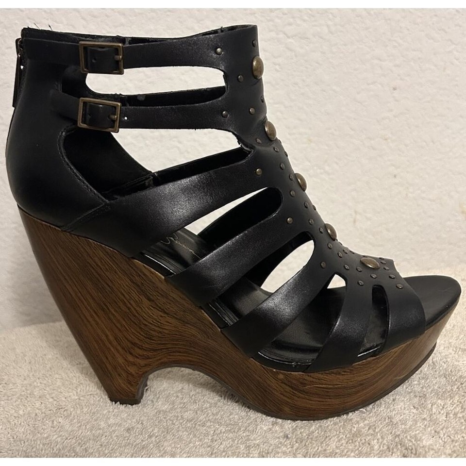 Jessica Simpson Size 8/39 Wedges JS-Keddar Black Leather Upper with ...