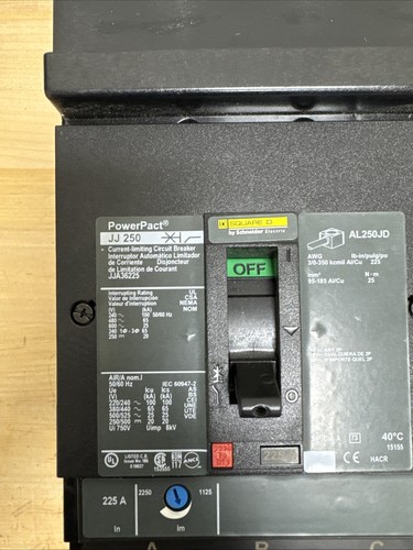 SQUARE D JJA36225 JJA I-LINE 3 POLE 225 AMP 480v 65KAIC CIRCUIT BREAKER ...