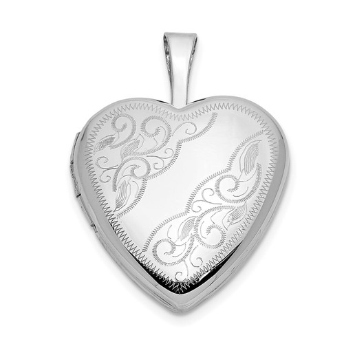 Real 14kt White Gold 16mm Floral Heart Locket | eBay