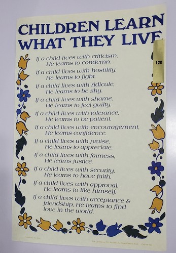 Vtg H&L Novelty Poster, Children Learn What They Live, Family 1970s 17 ...