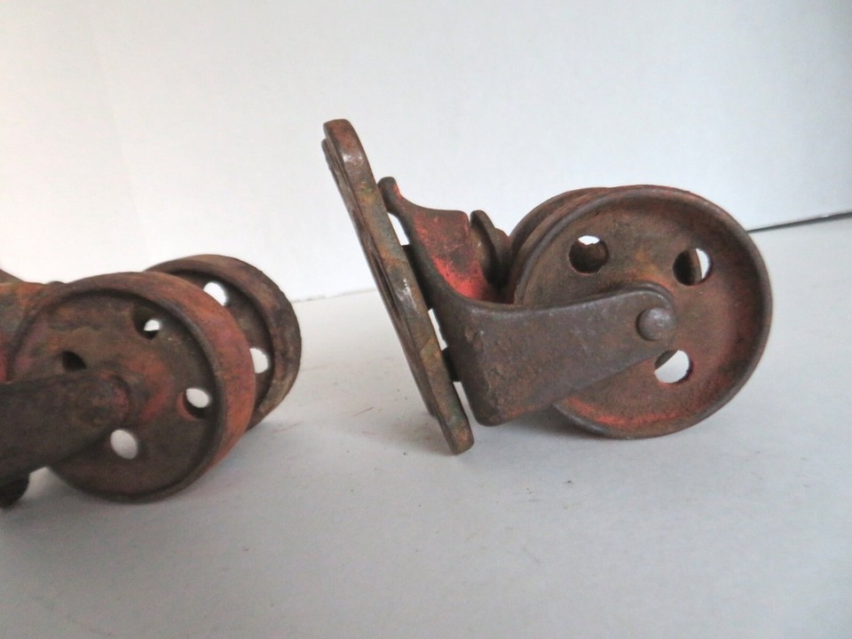 2 Vintage Payson Cast Iron Double Wheel Swivel Casters Small Industrial ...