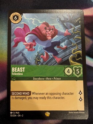 Disney Lorcana Rise of the Floodborn BEAST Relentless LEGENDARY 70/204 ...