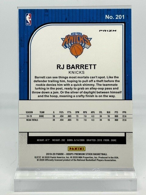 2019-20 HOOPS RJ Barrett Silver MOJO NEW YORK KNICKS ROOKIE Card#201 ...
