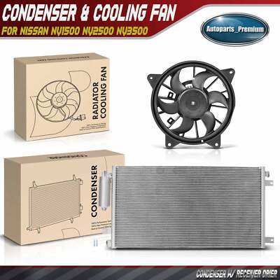 AC Condenser & Single Cooling Fan Assembly Kit for Nissan NV1500 NV2500 ...
