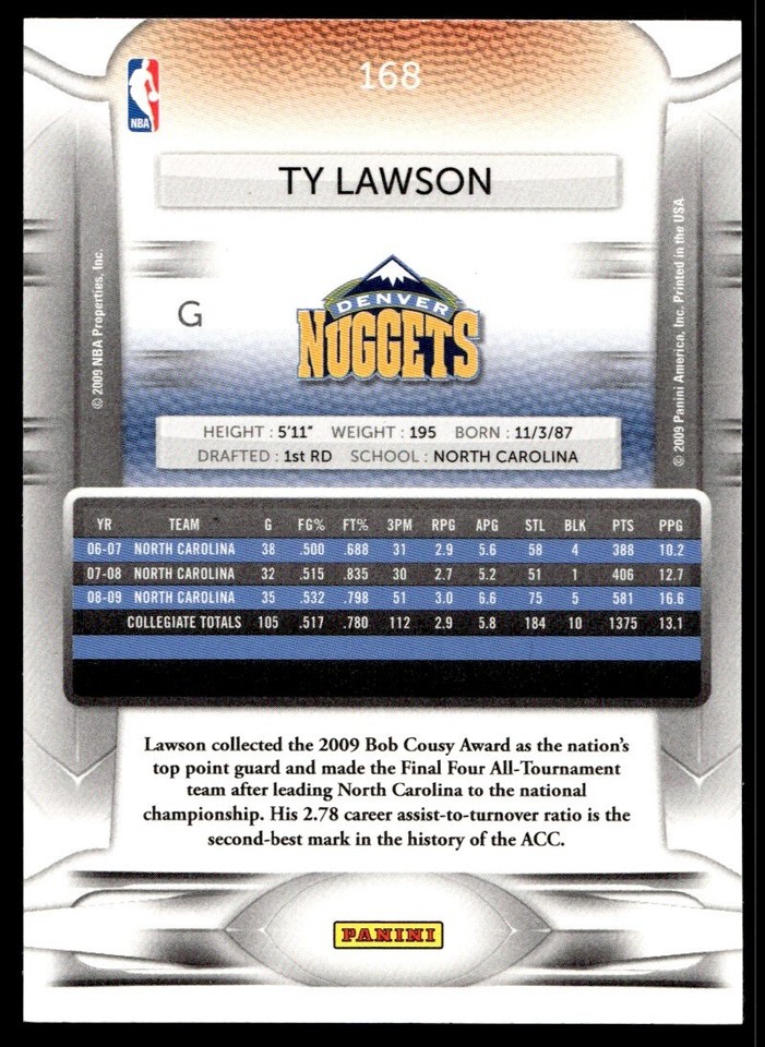 2009-10 Panini Prestige Ty Lawson Rookie G46 Denver Nuggets #168 | eBay