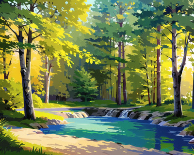 Forest Trees Pond Bright Sunshine Needlepoint Canvas | eBay