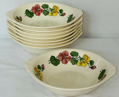 8 Paden City SHENANDOAH WARE SWEET PEAS*PINK/YELLOW FLOWERS 7" LUG SOUP ...