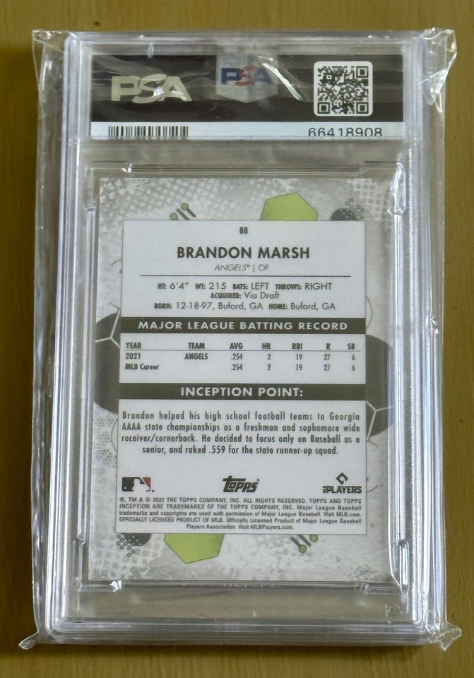 Brandon Marsh 2022 Topps Inception Magenta rookie card /99 PSA 10 ...