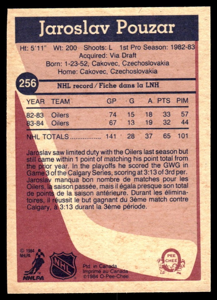 1984-85 O-Pee-Chee #256 Jaroslav Pouzar Edmonton Oilers Hockey Card | eBay