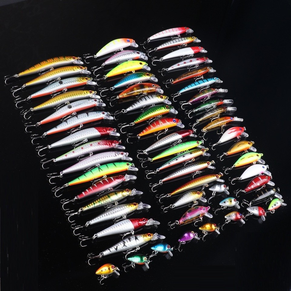 56pcs Minnow Fishing Lure Kit Plastic Bait Artificial Bait Dives Hard ...