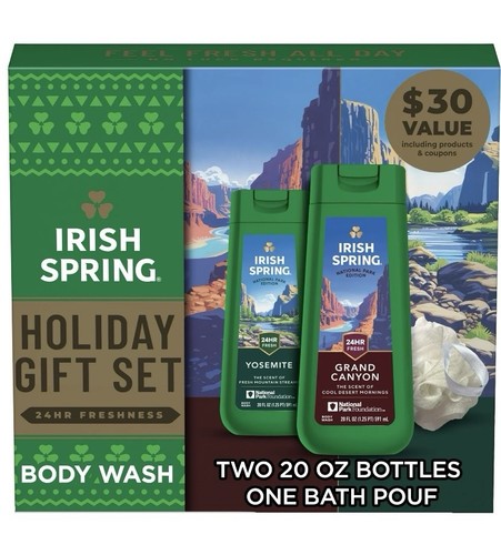 Irish Spring Holiday Gift Set Yosemite Grand Canyon 2~20oz Body Wash 1 ...