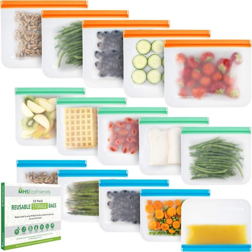 Reusable Freezer Bags - 15 Pack | M, L & XL Zip Lock Bags | BPA | eBay UK