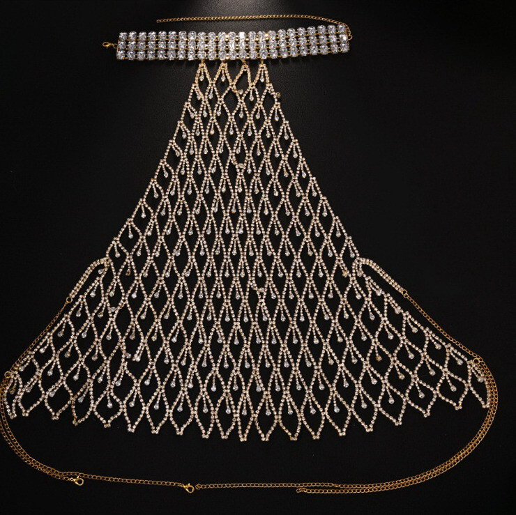 Women Rhinestone Chest Vest Luxury Droplet Tassel Party Metal Body ...