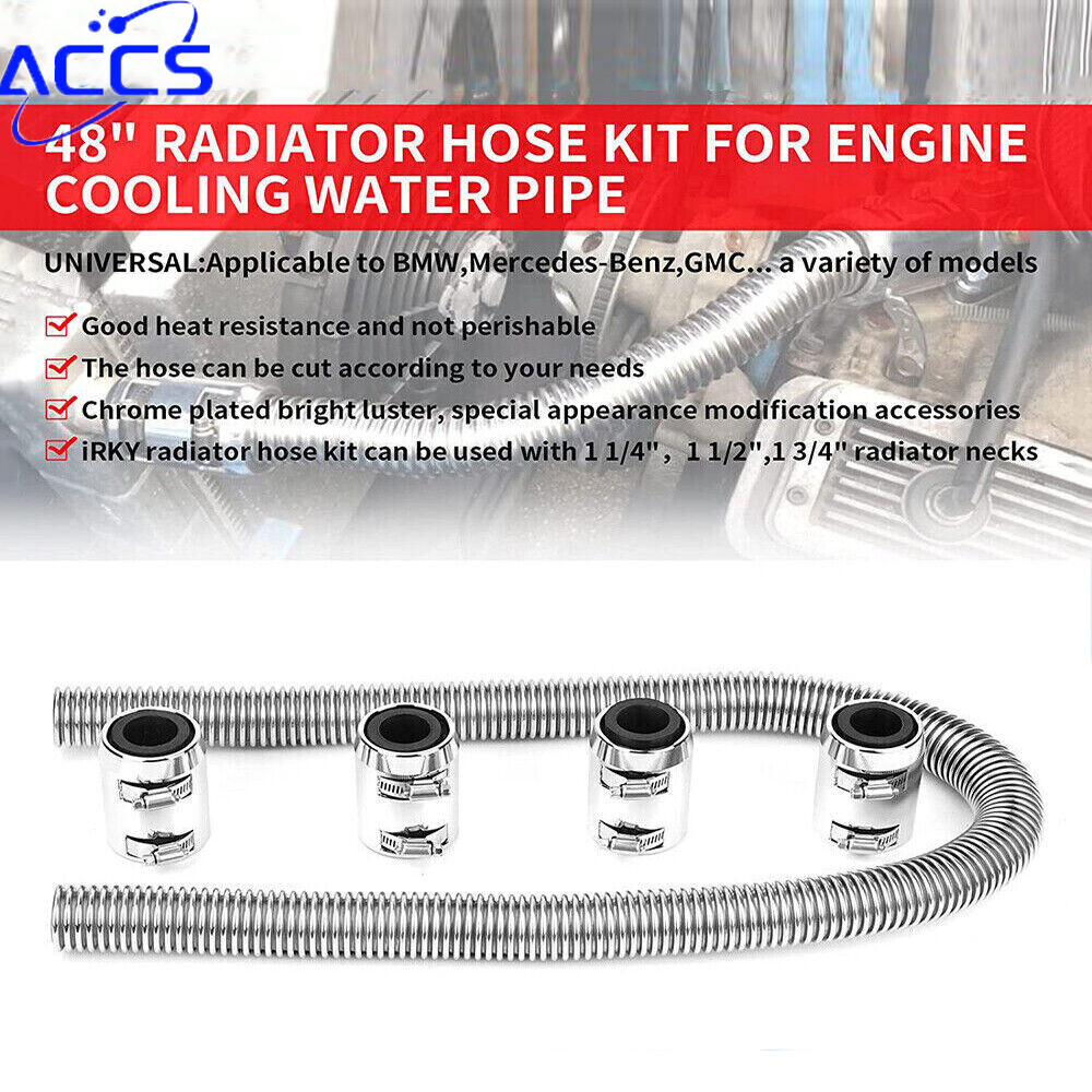 48 In Stainless Steel Universal Radiator Flexible Coolant Water Hose w ...