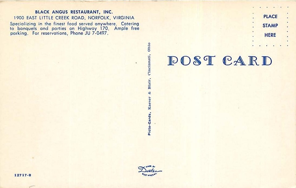 Roadside Postcard Black Angus Restaurant, Norfolk, Virginia - circa ...