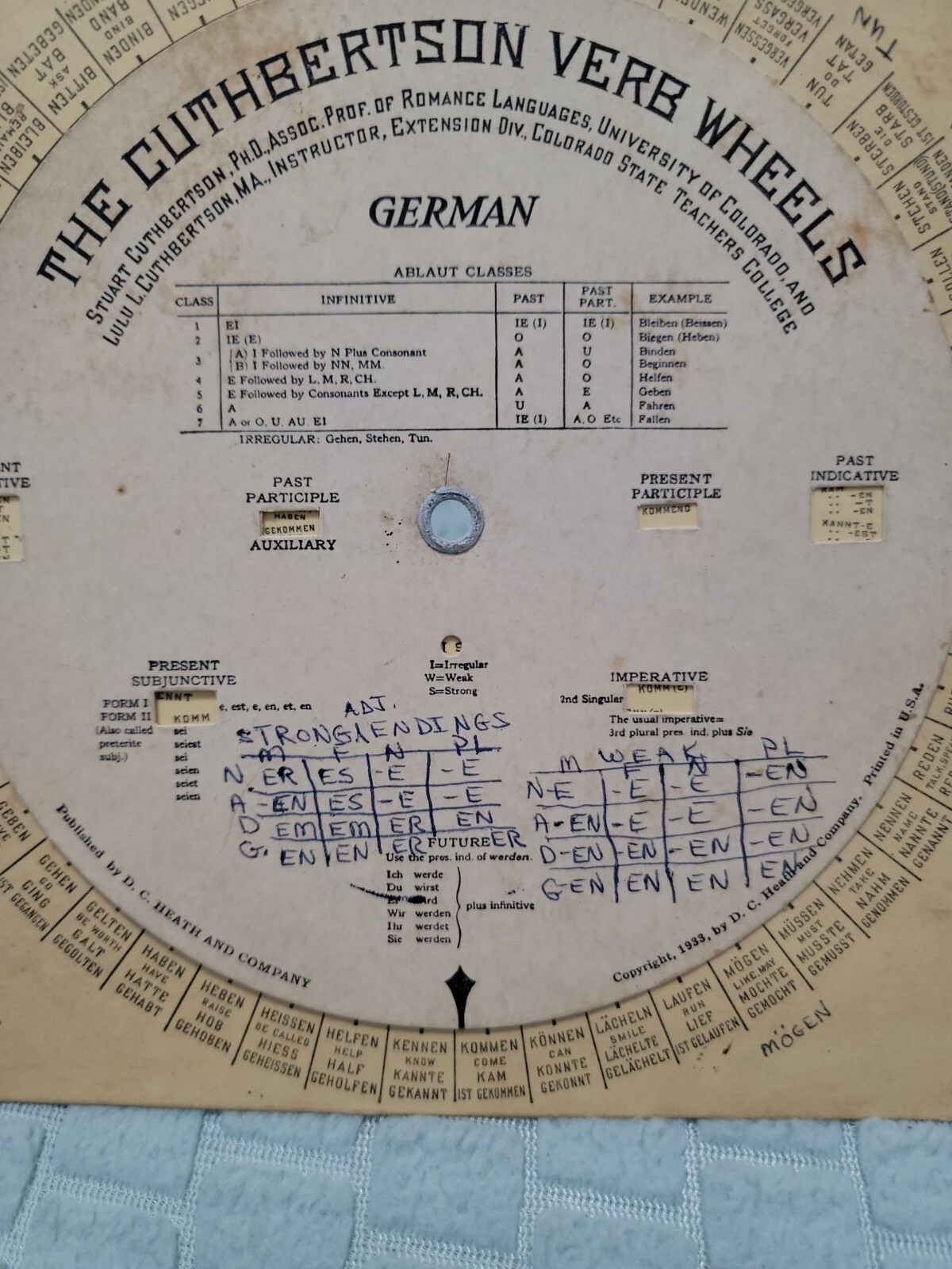 Original The Cuthbertson German Verb Wheel Vintage 1933 Copyright Heath ...