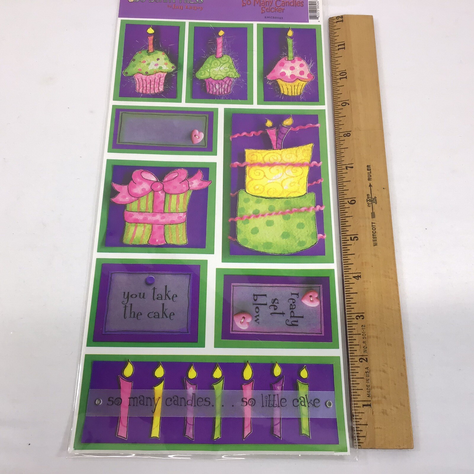 12" BIRTHDAY CAKE CANDLES PRESENTS PARTY Premium SCRAPBOOK Stickers ...