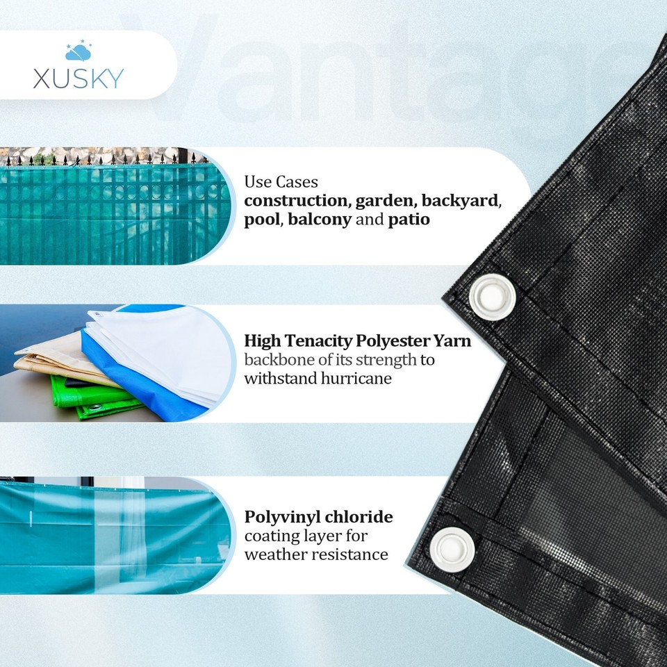 XUSKY 5ft x 10' 20' 30' 50' Vinyl Coated Fence Privacy Screen w/ Ropes ...