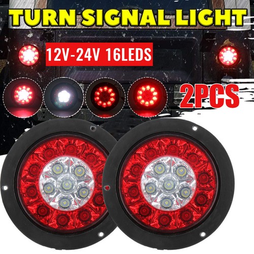 2x Round LED Trailer Tail Light Brake Reverse Turn Signal Lamp Truck ...