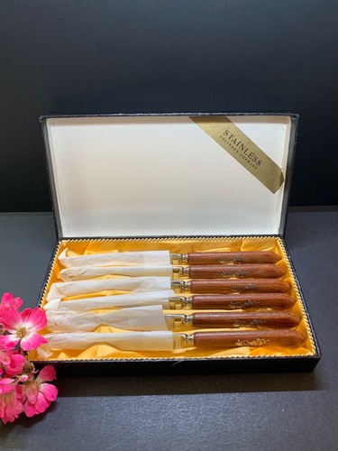 Peaso Solingen Germany 6 pc. Steak Knife Set, Wood w/ Silver Inlay ...