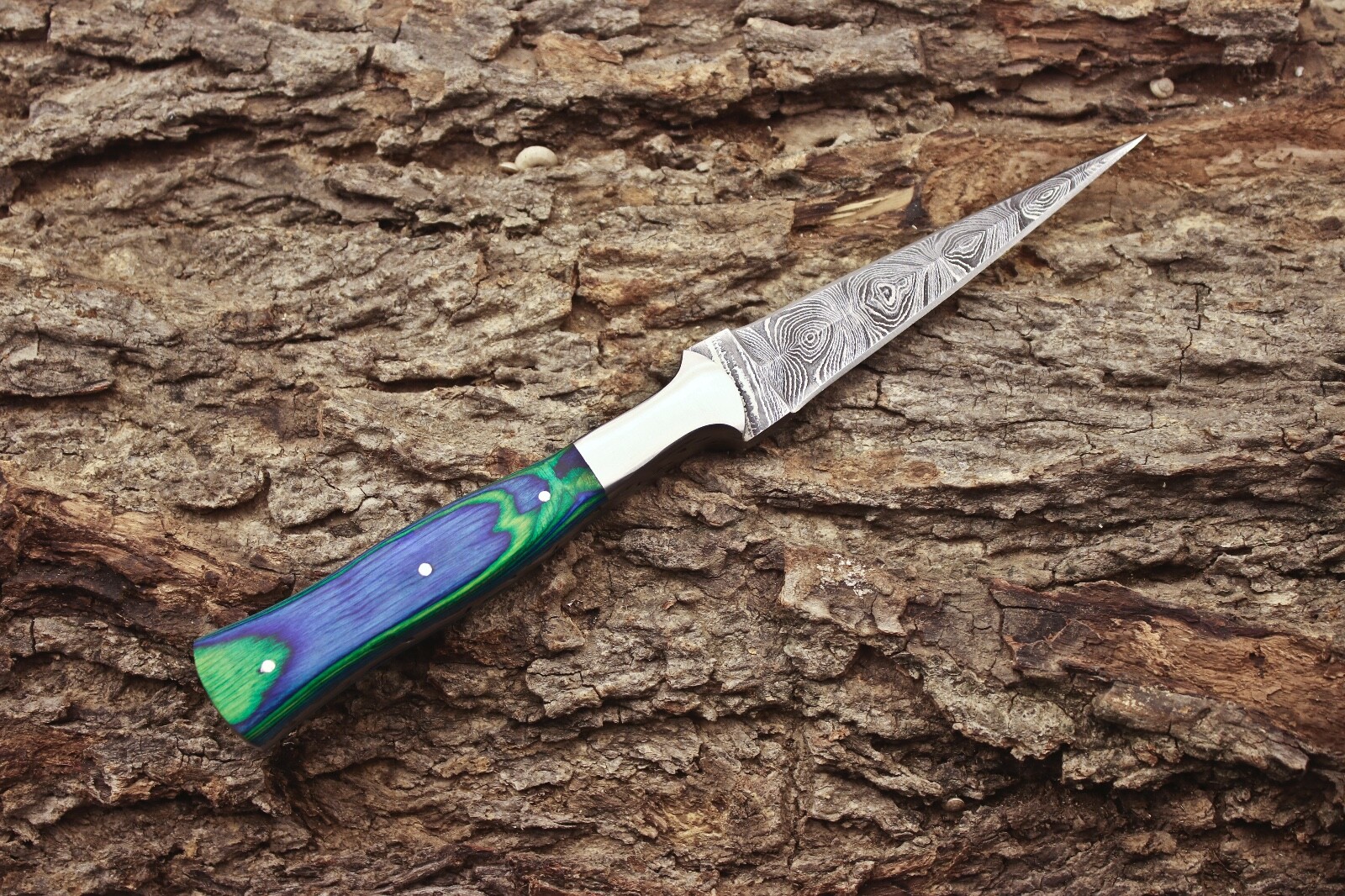 CUSTOM HAND FORGED DAMASCUS STEEL HUNTING DOUBLE EDGE DAGGER BOOT KNIFE ...