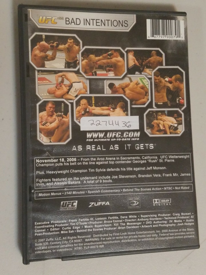 UFC 65: Bad Intentions (DVD, 2007) Sylvia vs Monson 687797900791| eBay