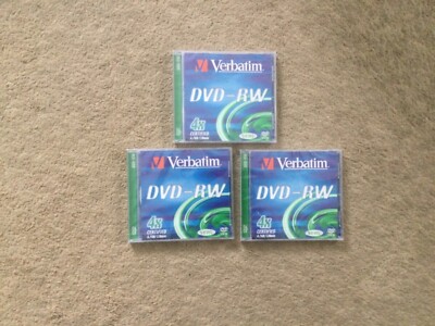 3 x Verbatim DVD-RW disc blank rewrite-able new sealed 4x write 4.7GB ...