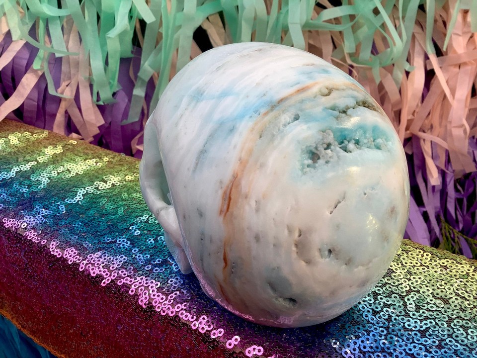 Caribbean Blue Calcite Crystal Skull ~ Large 2 Lb. 14 oz. ~ 5" Long ...