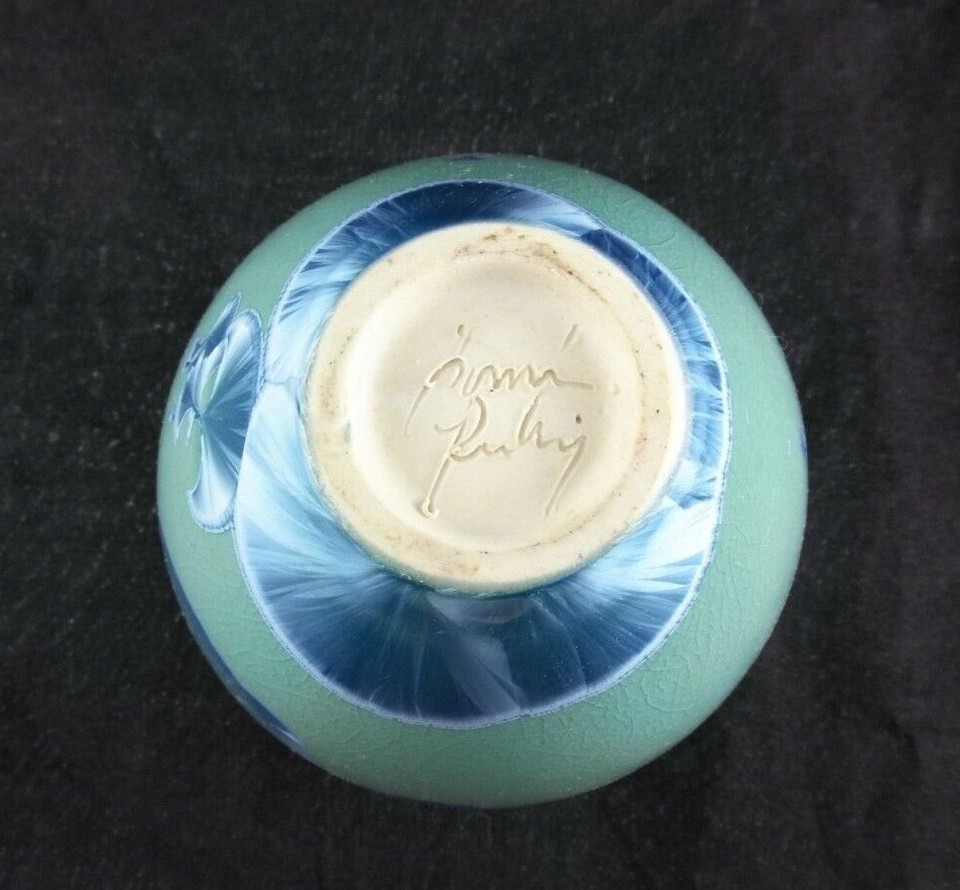 5" Louise Reding Crystalline Glaze Vase Celadon Green & Blue Studio ...