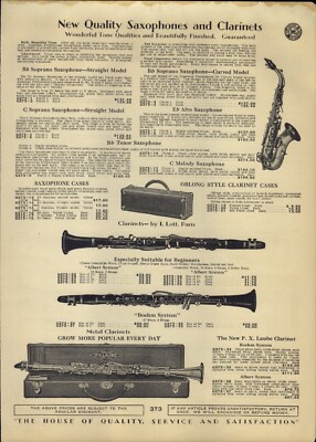 1930 PAPER AD I Lott Paris Clarinets P X Laube C Melody Sax Saxophone ...