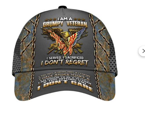 I Am A Grumpy Veteran Cap Eagle Crest Military Hats Military Gift for ...