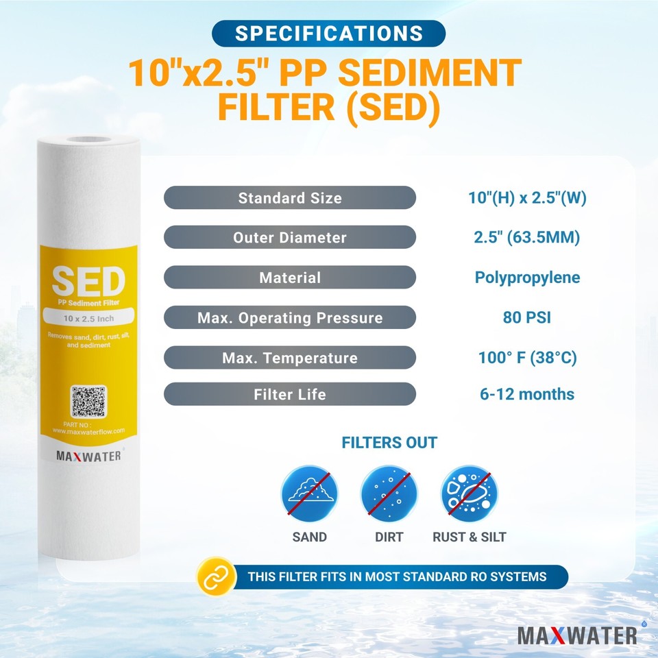 50 PACK Melt Blown Sediment Water Filter for Reverse Osmosis 5 Micron ...