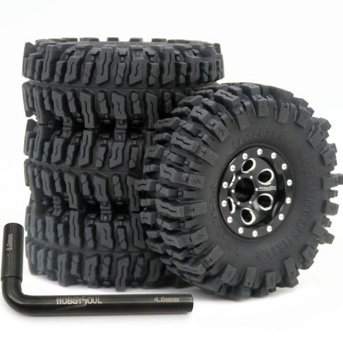 4x RC 64x25mm Mud Slingers 1.0 tires & Adjustable Offset 1.0 Beadlock ...