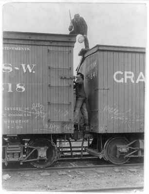 Photo:c1905,Railroad worker chasing tramp off train. | eBay