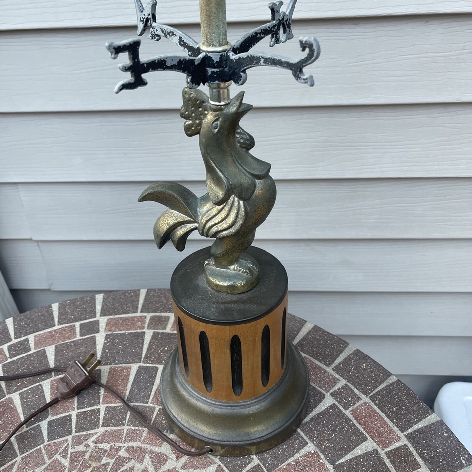 Vintage Weathervane Cast Metal Rooster Brass Base Lamp | eBay