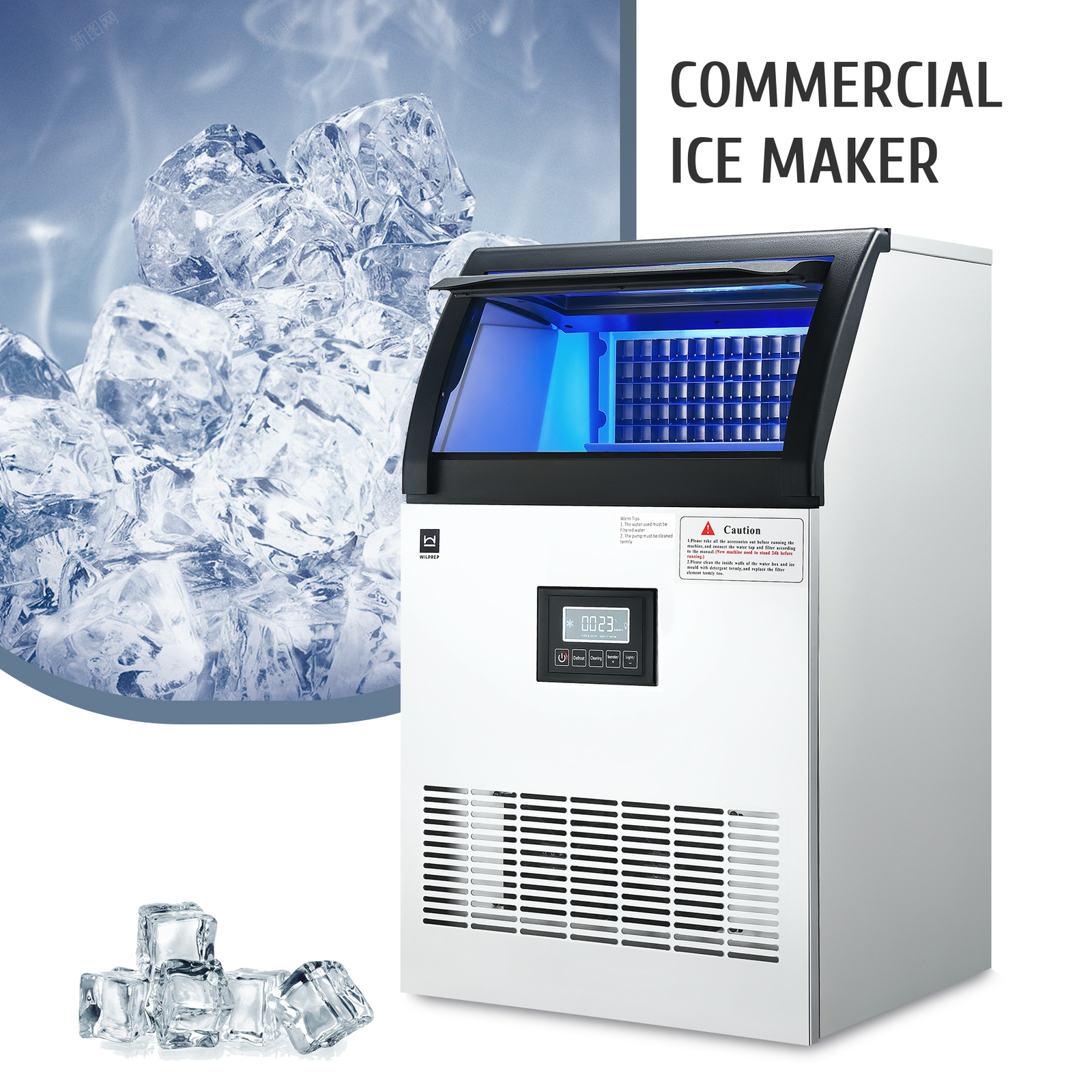 WILPREP Commercial Ice Maker 55 Cubes 88 Kg Cube Ice Machine Bar Club ...