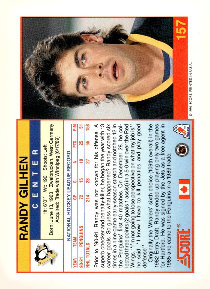 1991 Score Canadian English #157 Randy Gilhen Near mint or better | eBay