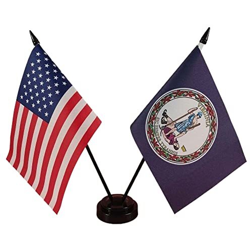 America & Virginia Twin Desk Flag, US Virginia Table Flags, 8 x 5 ...