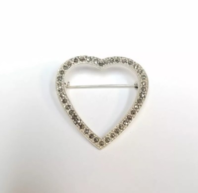 Sterling Silver Open Heart Pin Brooch with Marcasite | eBay