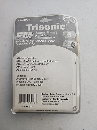 Trisonic Mini Personal FM Radio With Earphones Auto-Scan Light NEW VTG ...