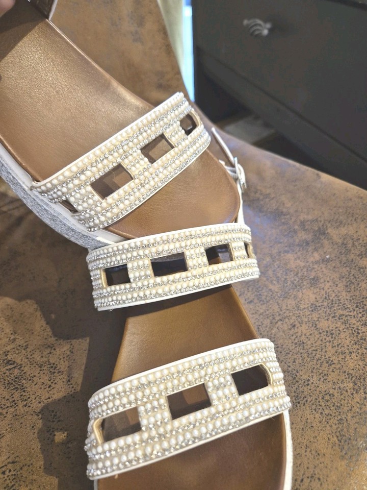 £6 SALE Cafe´ Noir Ladies Shoes Sandals 7/ 40 White Glitter Platform ...