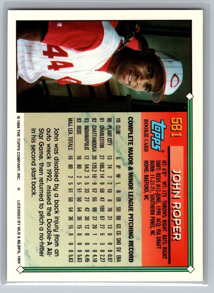 1994 Topps Baseball #581 John Roper Cincinnati Reds | eBay
