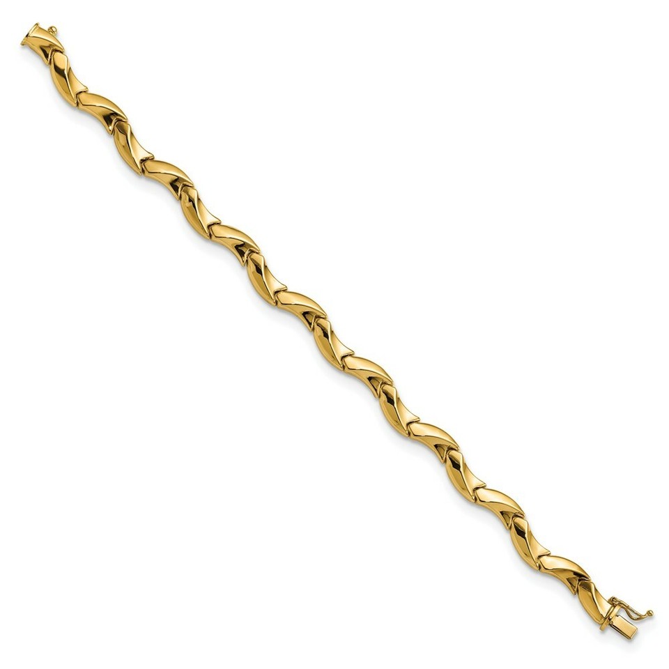 Real 14kt Yellow Gold Polished Fancy Wavy Link Chain Bracelet; 7.5 inch ...