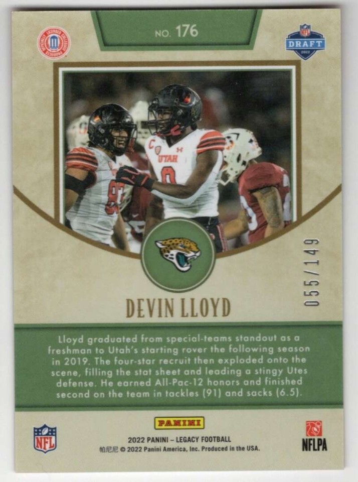 DEVIN LLOYD RC 2022 Panini Legacy /149 Premium Edition Orange #176 ROOK ...