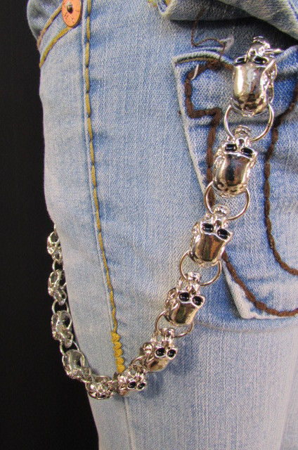 New Silver Chunky Metal Long Wallet Chains Key Chain Large Skulls ...