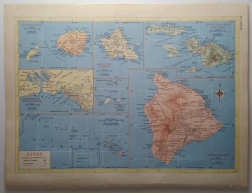 1955 Antique HAWAII Atlas Map - Vintage MCM Hammond's New Supreme World ...