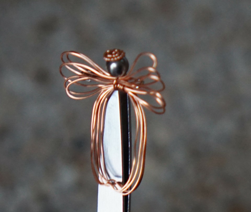 Women's Copper Wire Angel Brooch Outline WIngs Halo SIlver Tone Metal ...