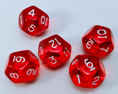 Translucent 18mm 12 Sided D12 5 Pieces - Red with White | eBay